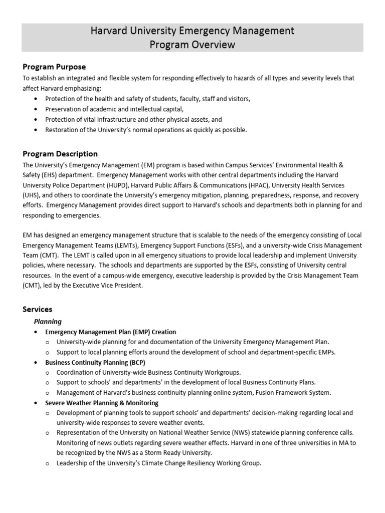 Harvard Emergency Management Overview | PDF | Emergency Management ...