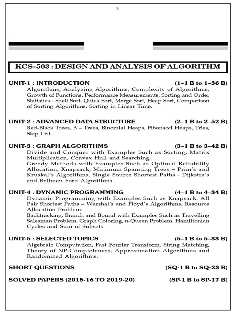 Kcs-503: Design and Analysis of Algorithm | PDF | Time Complexity | Mathematical Logic
