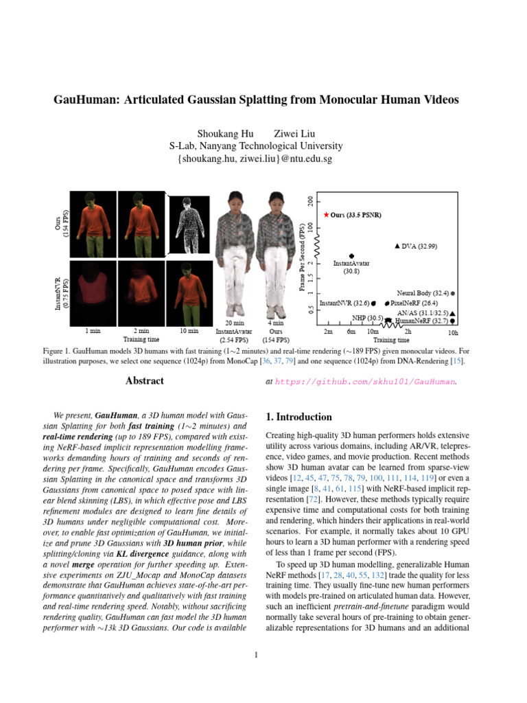 GauHuman - Articulated Gaussian Splatting From Monocular Human Videos ...