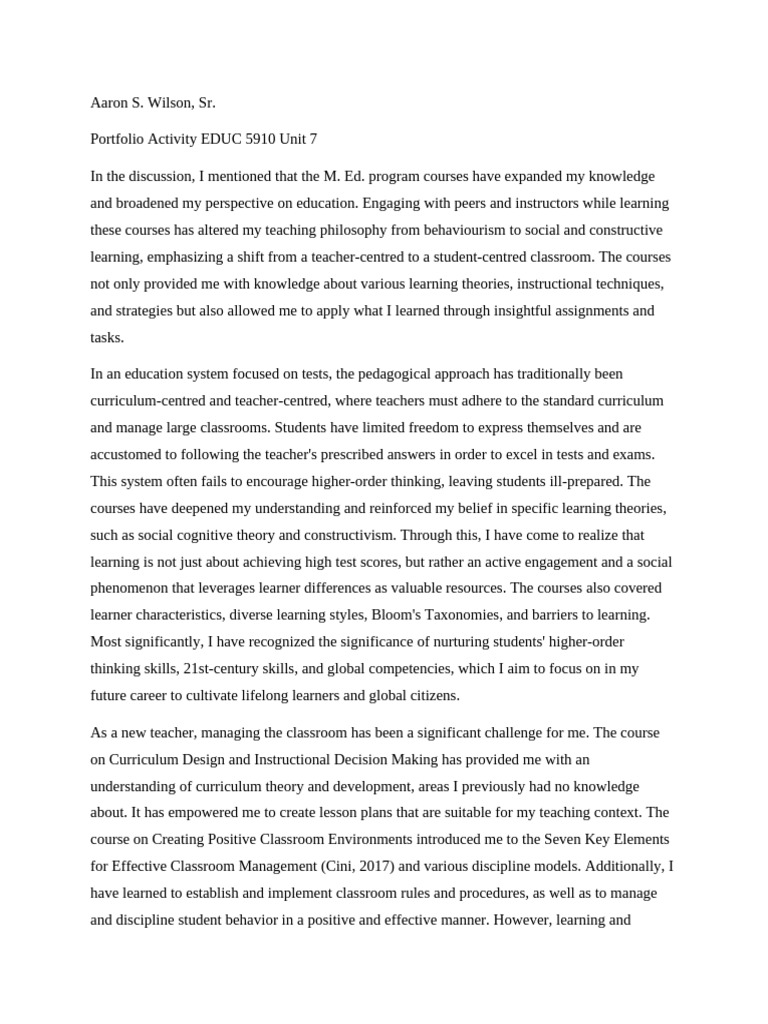 Portfolio Activity EDUC 5910 Unit 7 | PDF | Learning | Learning Theory (Education)