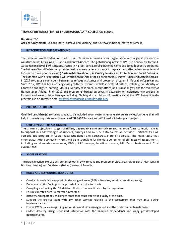 Prequalification Of Enumerators Data Collection Clerks Pdf Focus