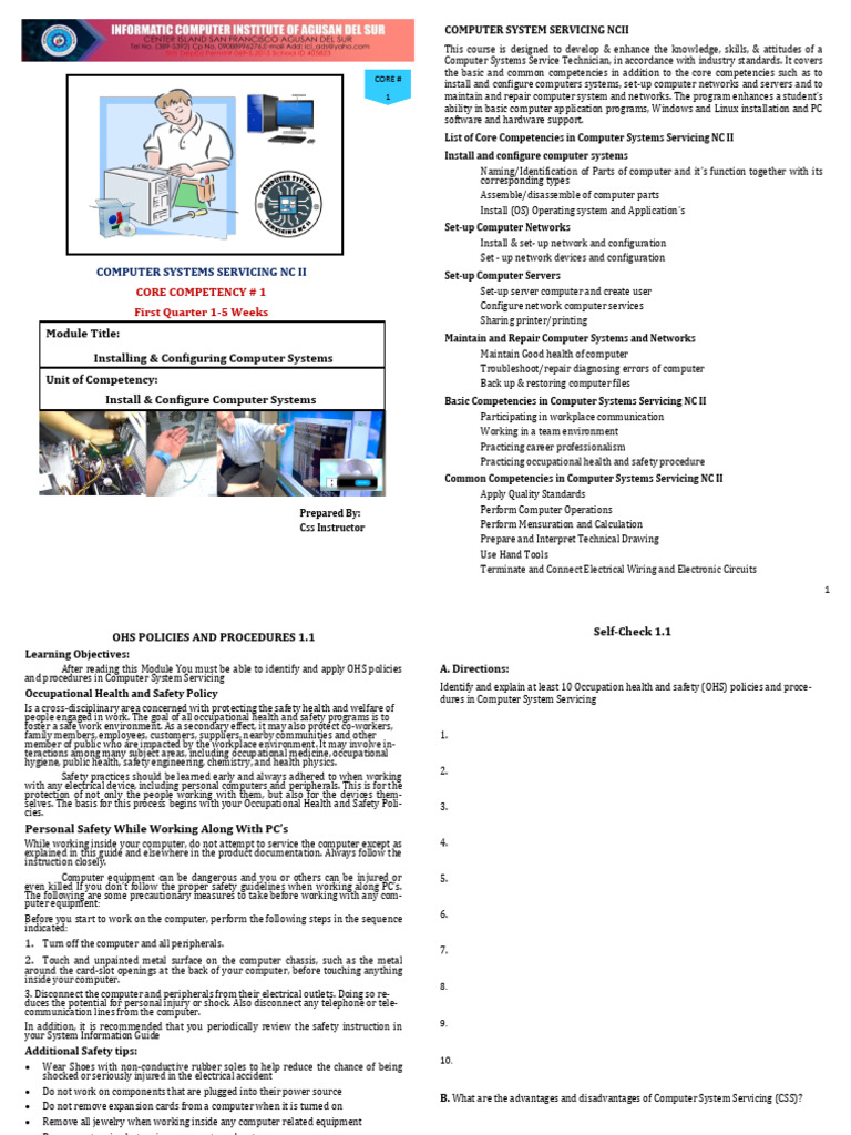 COMPUTER SYSTEM SERVICING NCII GRADE-11.whole First Quater | PDF ...