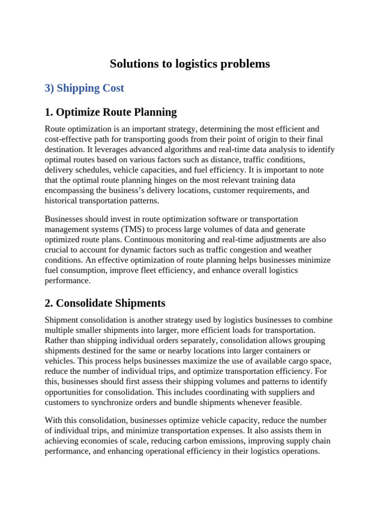 Solutions To Logistics Problems | PDF | Logistics | Transport