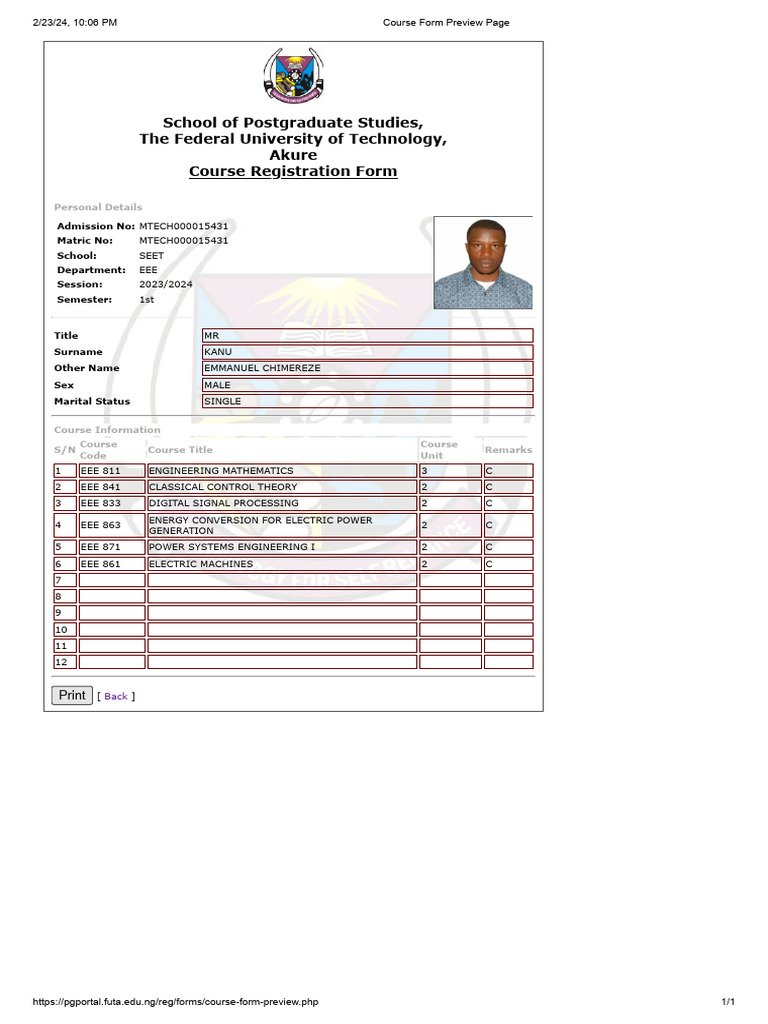 Course Form Preview Page | PDF