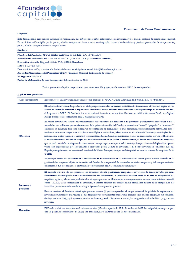 4FOUNDERS CAPITAL II, F.C.R.E | PDF | Business | Inversiones