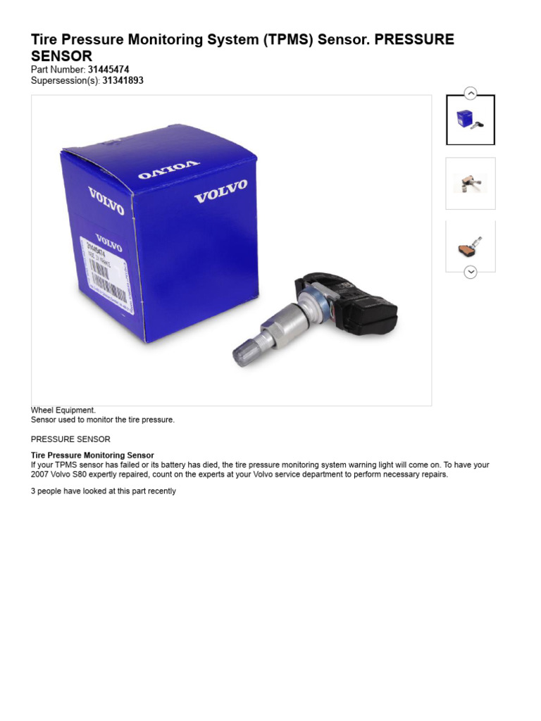 2007 Volvo S80 Tire Pressure Monitoring System (TPMS) - 31445474 ...