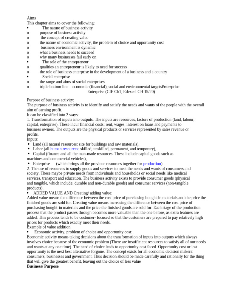 Chapter 1, Enterprise (CIE) | PDF | Opportunity Cost | Entrepreneurship