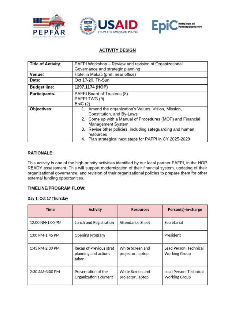 EpiC AD - HOP PAFPI Strat Planning - Without Budget Oct17to20.24 | PDF ...
