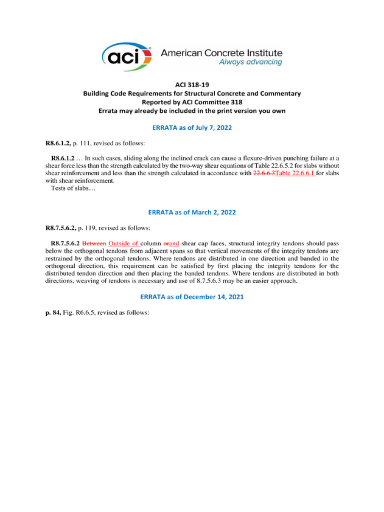 ACI 318-19 Errata 2022 | PDF