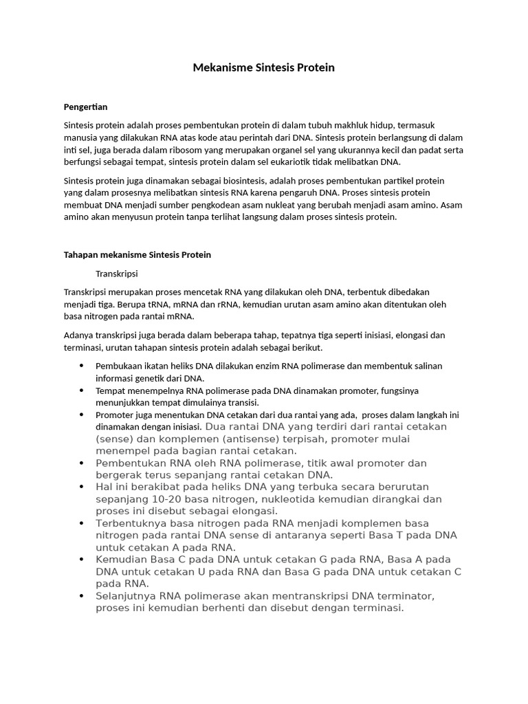 Mekanisme Sintesis Protein | PDF | Sains & Matematika