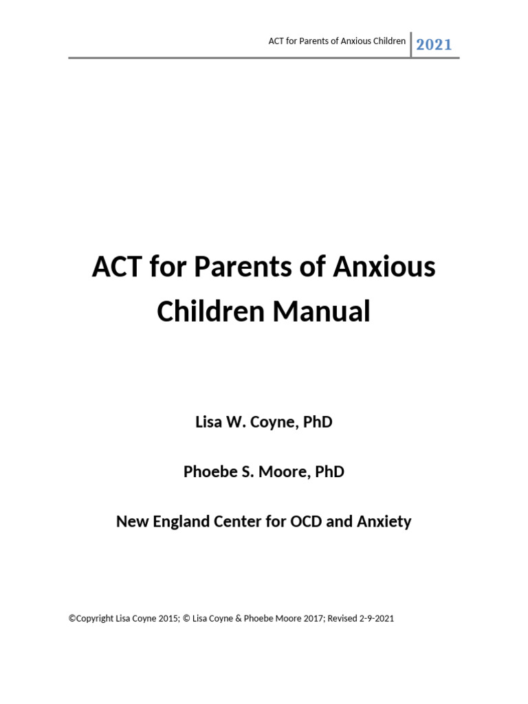 ACT For Parents of Anxious Children Manual | PDF | Thought | Feeling
