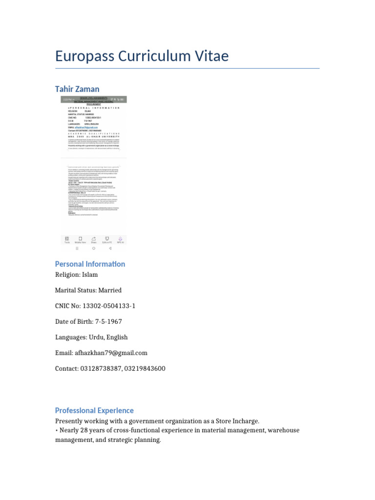 Tahir Zaman Job Ready Europass CV | PDF | Career & Growth | Business