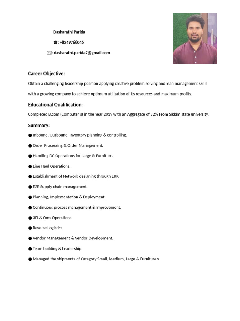 Resume - Dasarathi Parida | PDF | Logistics | Warehouse
