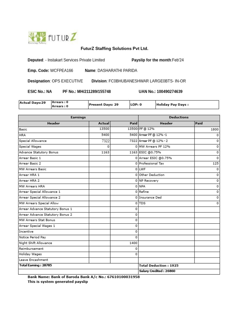 Pay Slip Month of Feb PDF | PDF | Economies | Employment Compensation