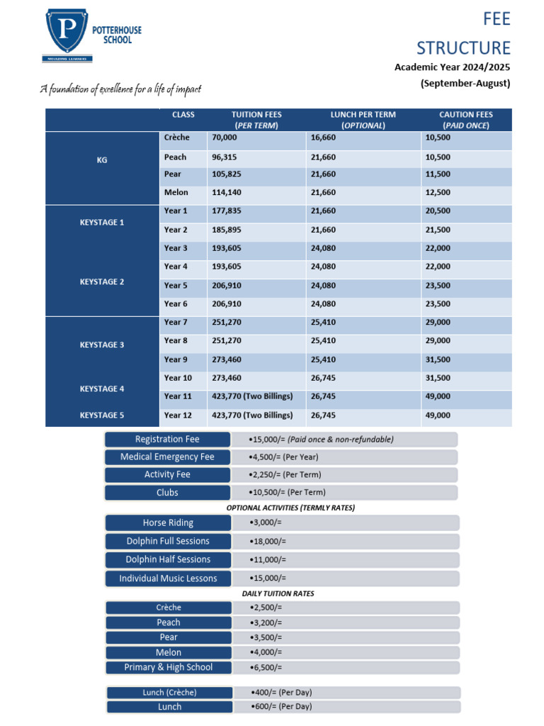 Fee Structure 2024 2025 | PDF | Payments | Services (Economics)