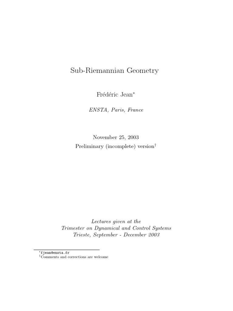 Non Holonomic Control Systems Pdf Differential Topology Space