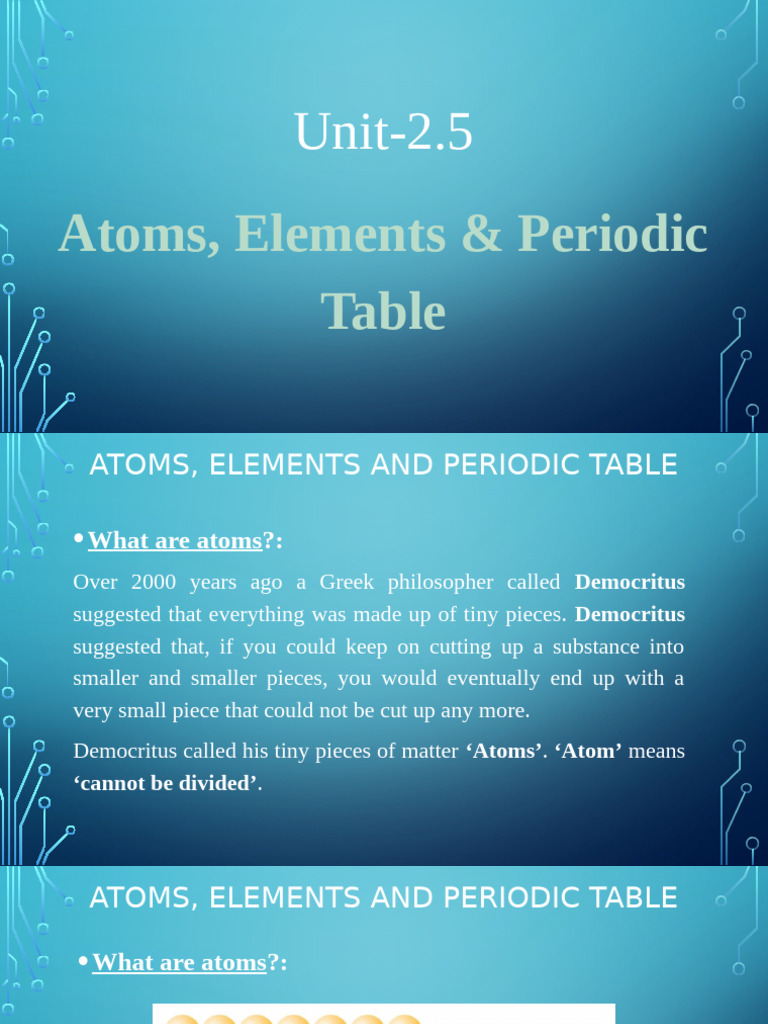Unit 2.5, Atoms,Elements & Periodic Table | PDF | Chemical Elements ...