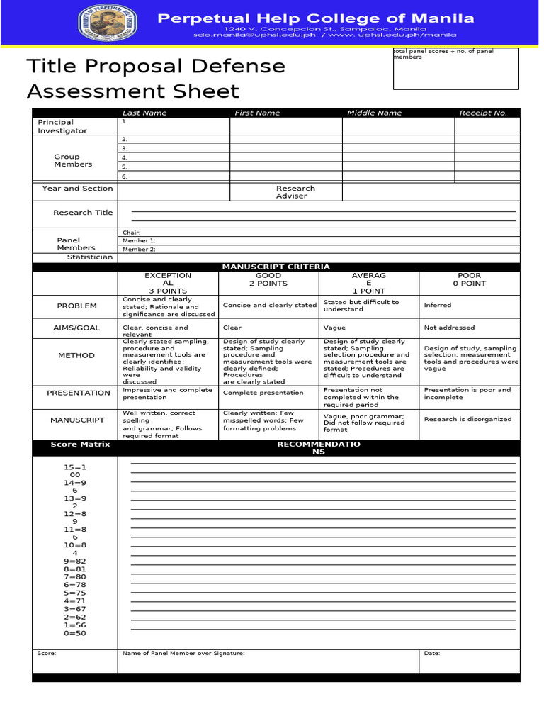 DEFENSE Proposal Assessment Form 1 | PDF | Sampling (Statistics) | Science