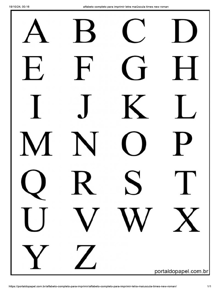 Alfabeto Completo para Imprimir Letra Maiúscula Times New Roman | PDF