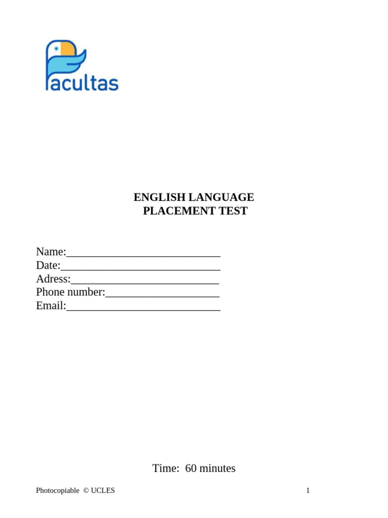 English Language Placement Test 1 | PDF