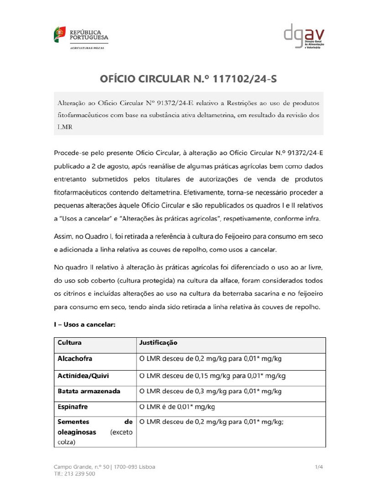 Oficio Circular LMR Deltametrina Alteracao | PDF