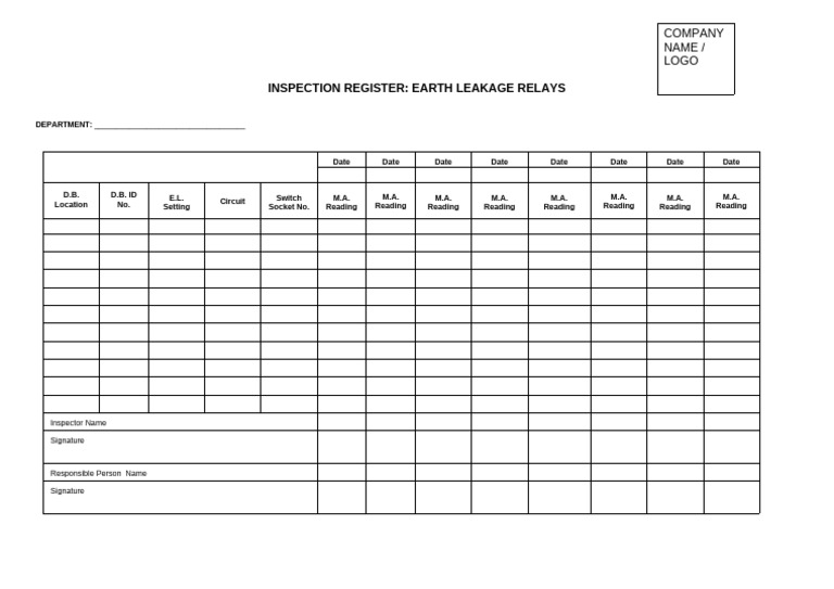 Earth Leakage Inspect Register | PDF