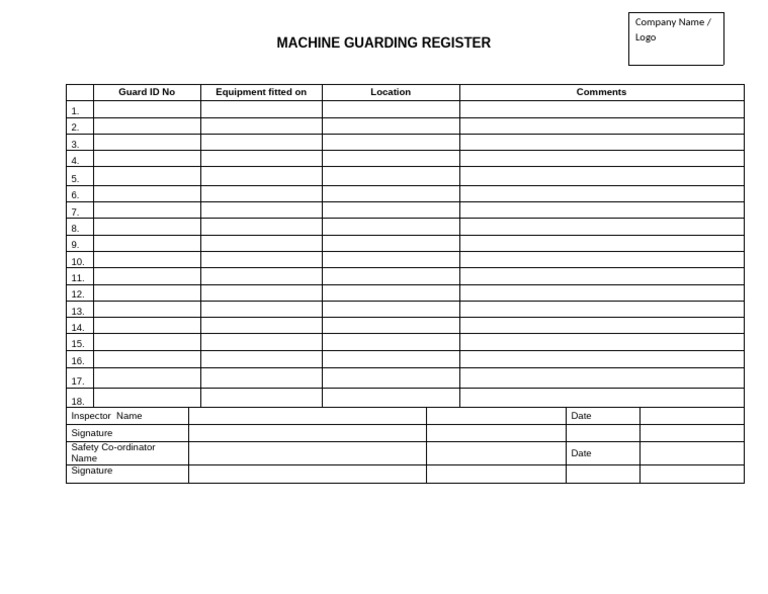 Machine Guard Register | PDF