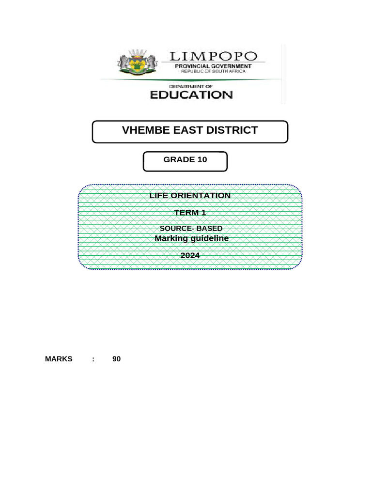 Grade 10 Life Orientation Source Based Memorandum Term 1 2024 | PDF ...