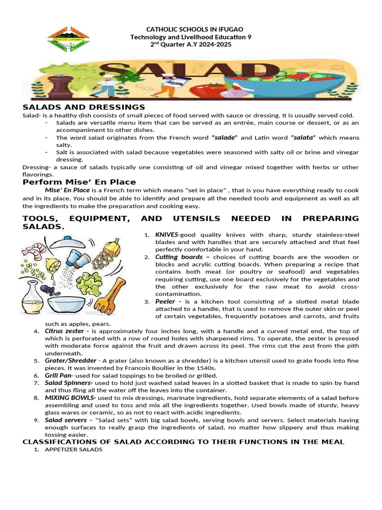 Salads and Dressings: Preparation Guide | PDF | Salad | Pasta