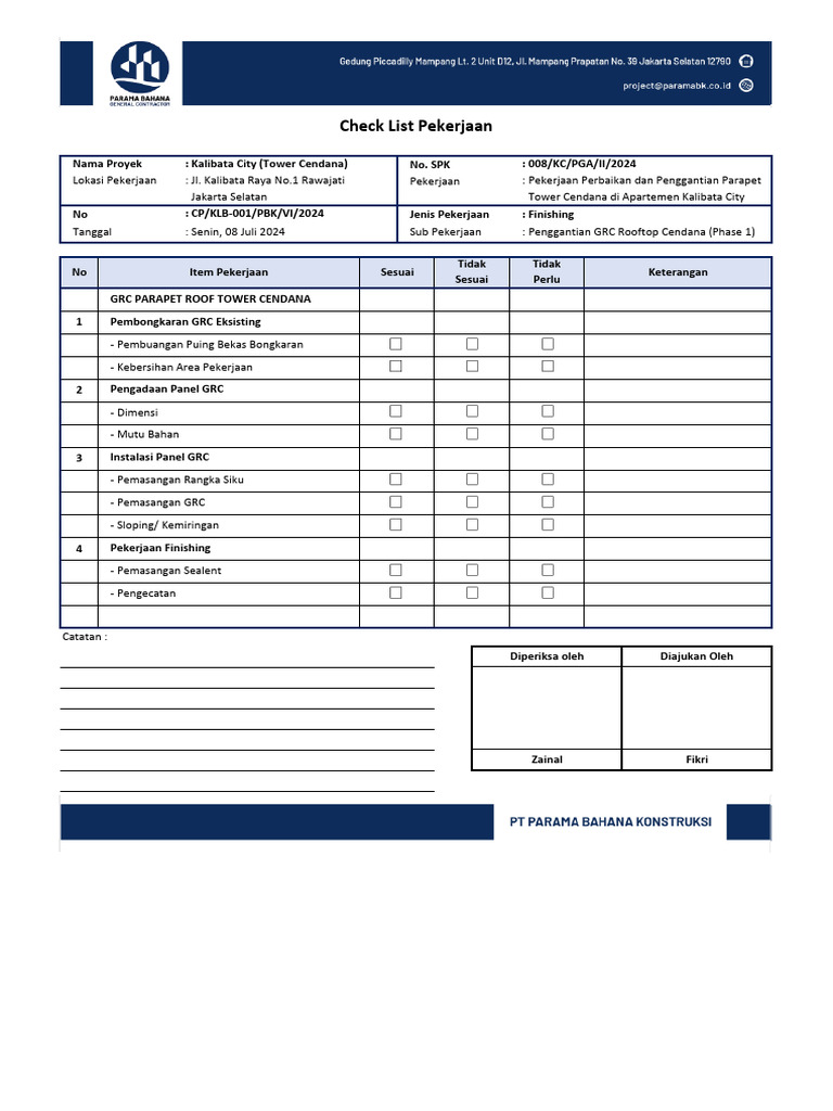 Checklist Kalibata GRC | PDF | Teknologi & Rekayasa