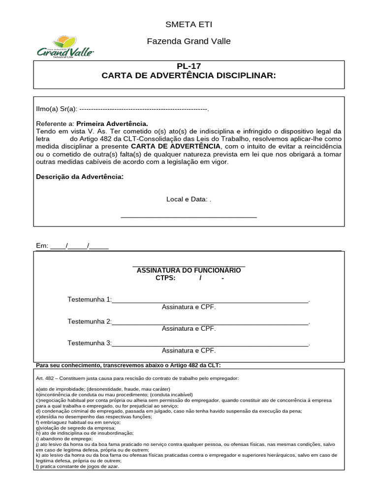 PL 17. Modelo de Carta de Advertencia 2022 | PDF | Justiça | Crime e ...