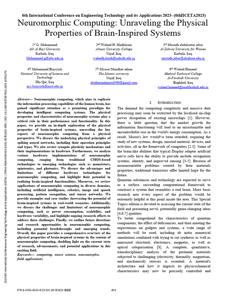 Neuromorphic Computing Unraveling The Physical Properties of Brain-Inspired Systems | PDF ...