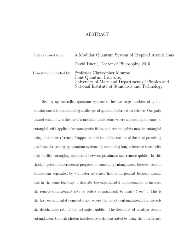 Hucul PHD Thesis 2015 | PDF | Quantum Computing | Quantum Entanglement