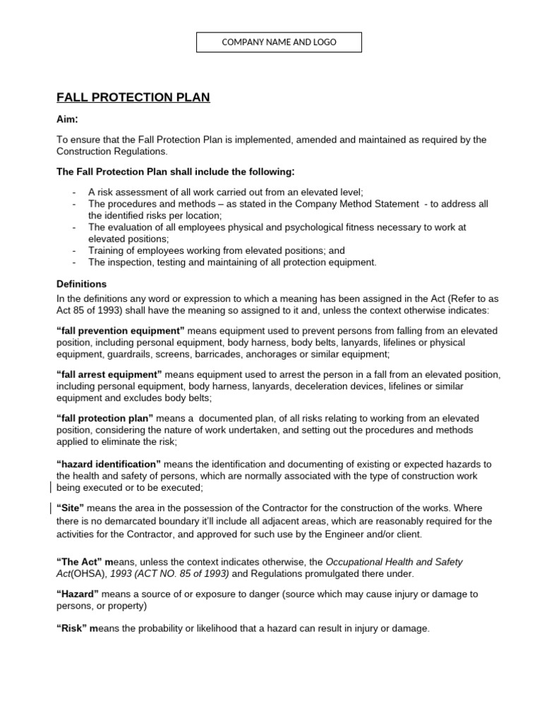 Fall_Protection_Plan | PDF | Occupational Safety And Health | Risk ...