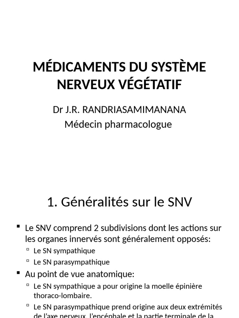 SNA Short - PPTX 012953 | PDF | Système nerveux autonome