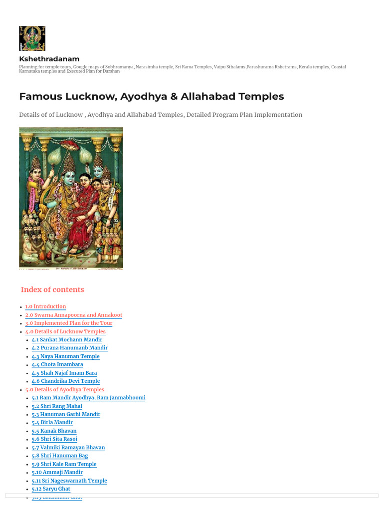 Famous Lucknow, Ayodhya & Allahabad Temples - Kshethradanam | PDF ...