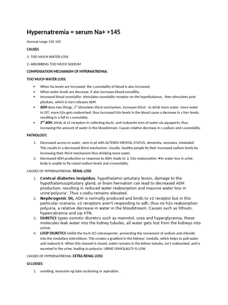 Hypernatremia Serum Na+ 145: Causes | PDF | Kidney