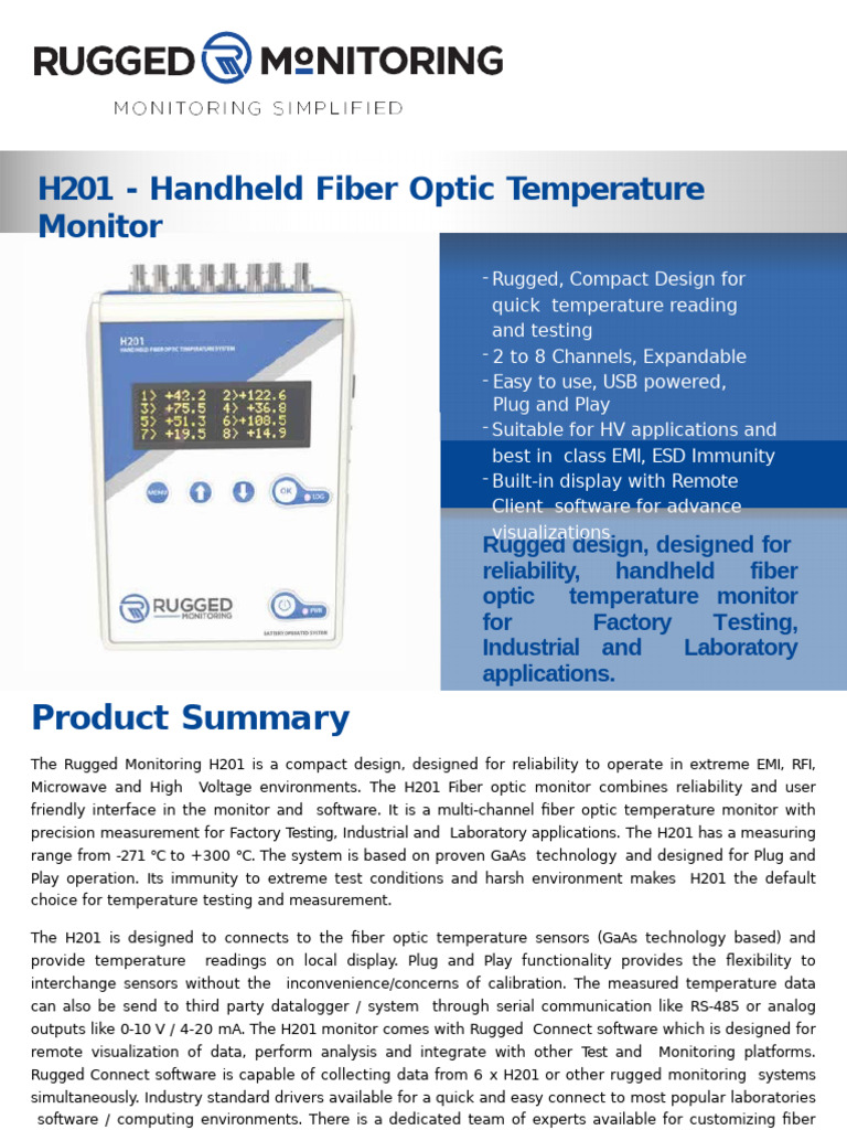 H201 Fiber Optic Temp Monitor | PDF | Usb | Optical Fiber