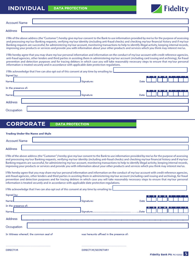 Data Protection Form | PDF | Banks