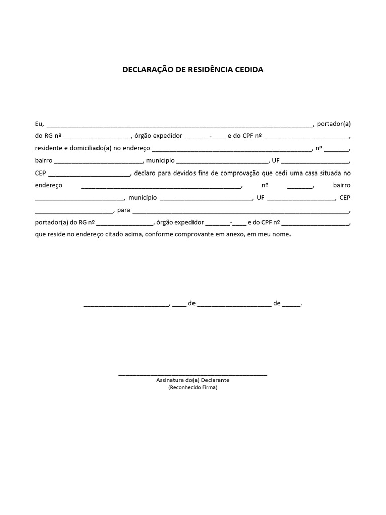 Declaração de Residência Cedida | PDF