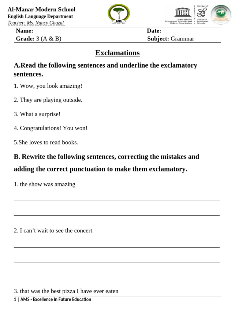 Exclamatory Sentences Worksheet | PDF | Language Arts & Discipline