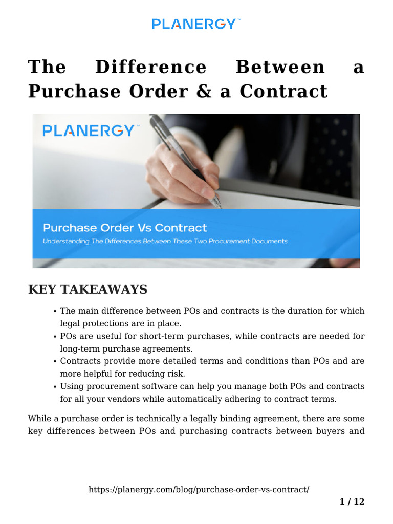 Purchase Order Vs Contract | PDF | Point Of Sale | Procurement