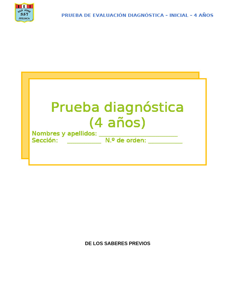 Prueba Diagnóstica Inicial 4 Años | PDF