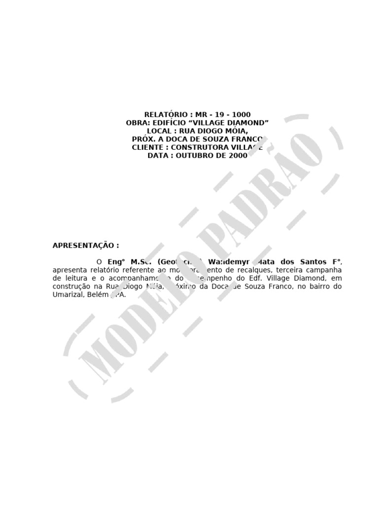 Relatorio Recalque Padrão | PDF | Metrologia | Engenharia Civil
