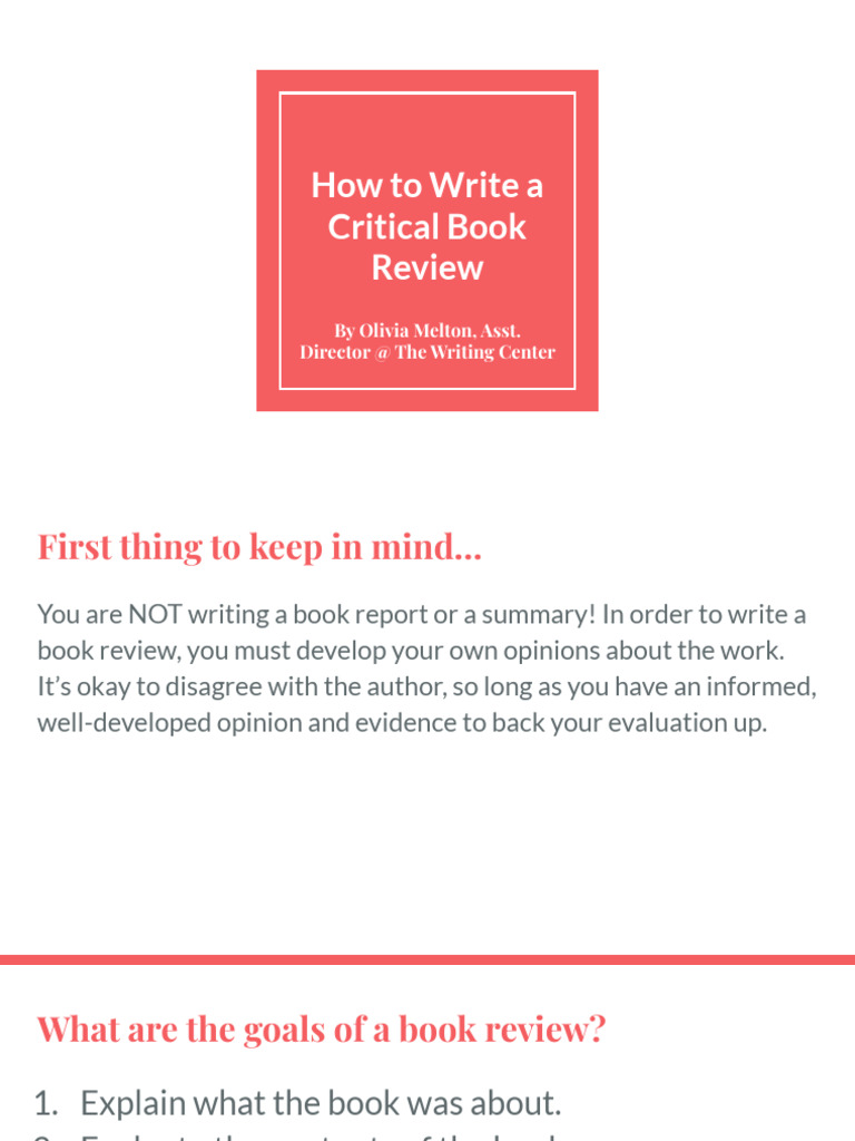 Writing a Critical Book Review Guide | PDF | Cognition