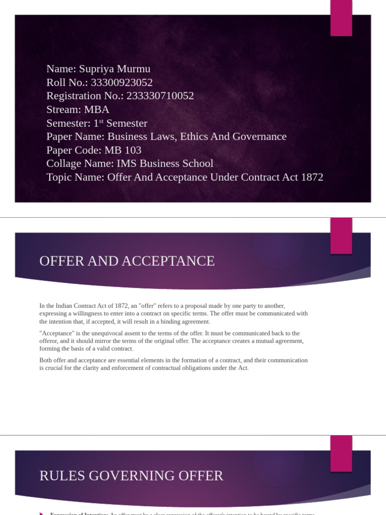 Supriya Murmu (CA1) - MB 103 | PDF | Offer And Acceptance | Civil Law (Legal System)