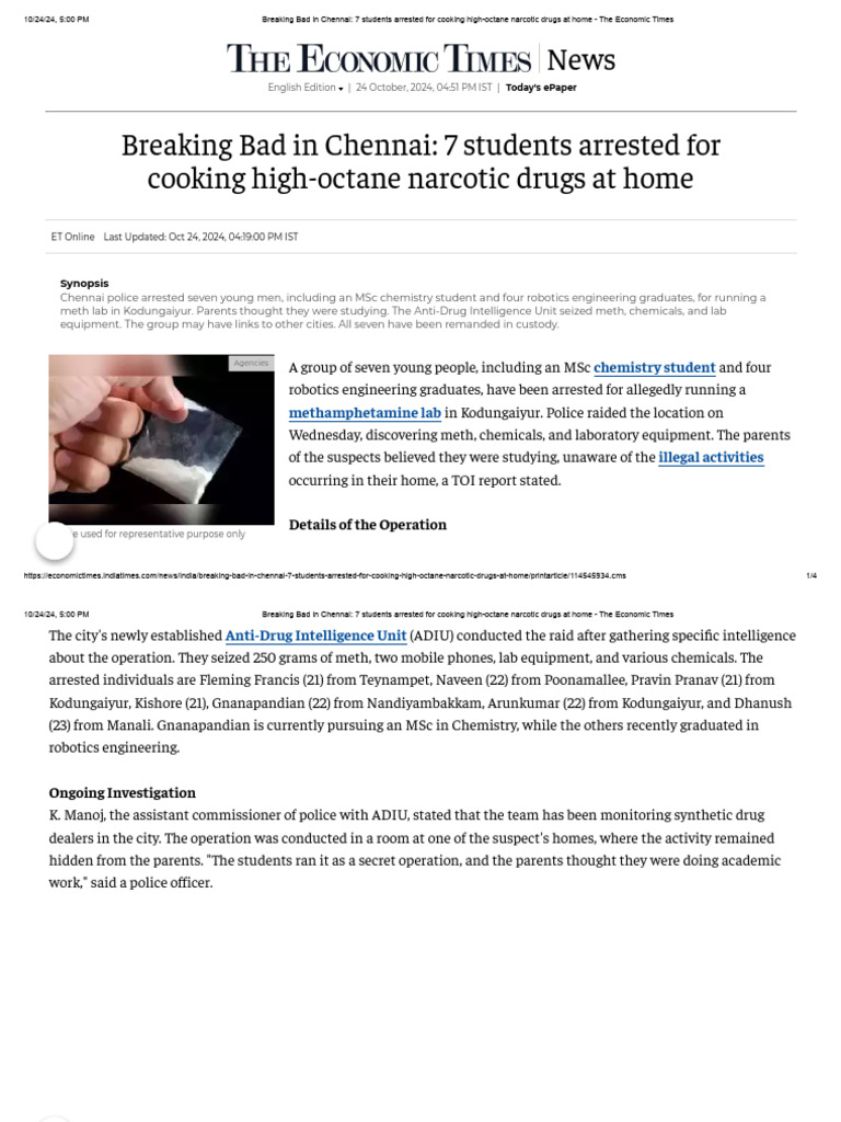 Breaking Bad in Chennai - 7 Students Arrested For Cooking High-Octane ...