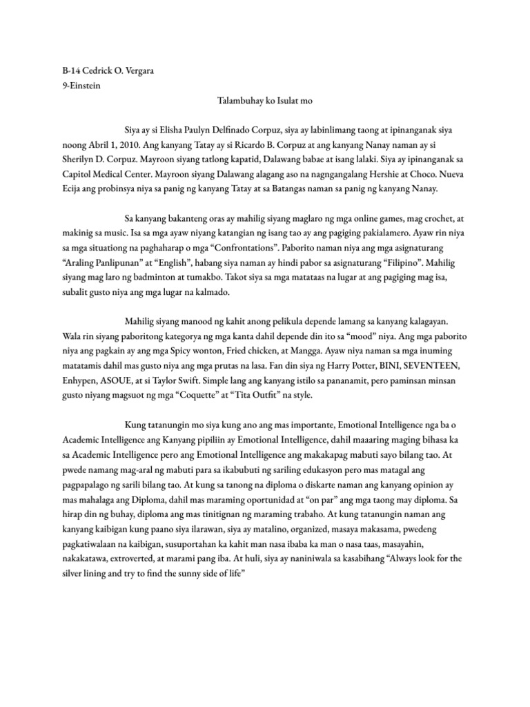 Talambuhay Filipino 9 | PDF