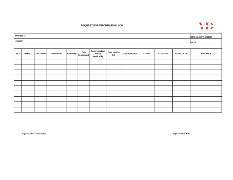 Request For Information Log: Project: DOC No - EXPF-GN0809 Client: Date | PDF