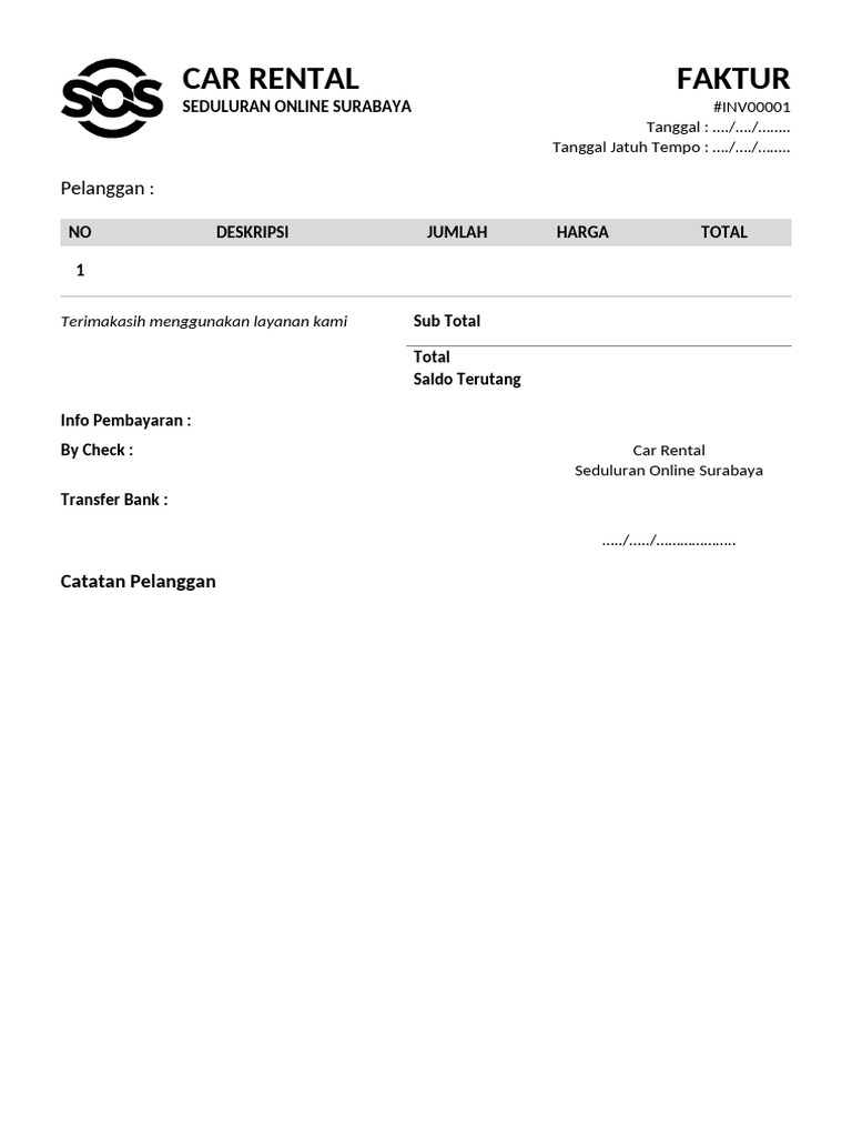 Car Rental Faktur | PDF | Pengelolaan Keuangan & Uang